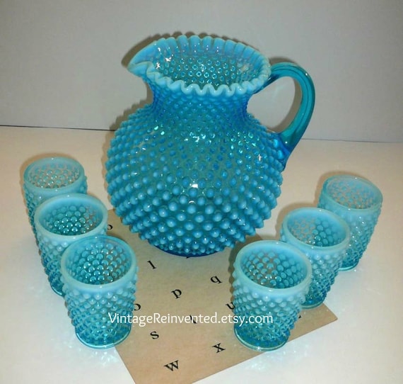 Vintage Fenton Hobnail Aqua Pitchers And By Vintagereinvented