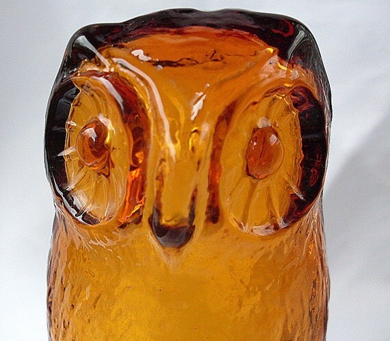 Owl Vintage Pilgrim Amber Glass Figurine Paperweight By Ddb7
