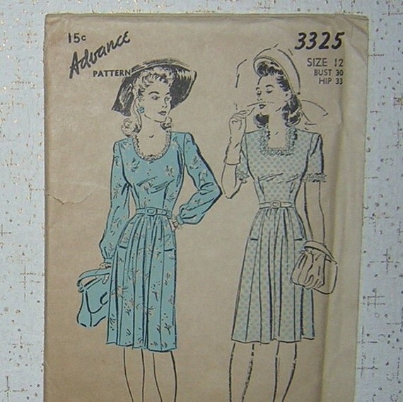 1943 Pin Up Dress Vintage Pattern Advance 3325 by VintageJubilee 1943 Pin Up Dress Vintage Pattern Advance 3325 by VintageJubilee