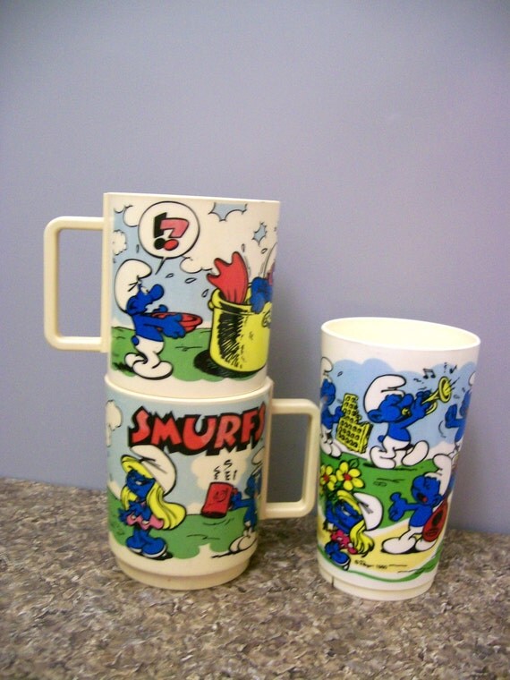 1980s Vintage Smurfs 2 Plastic Coffee Mugs Cups And 1 By 12karri