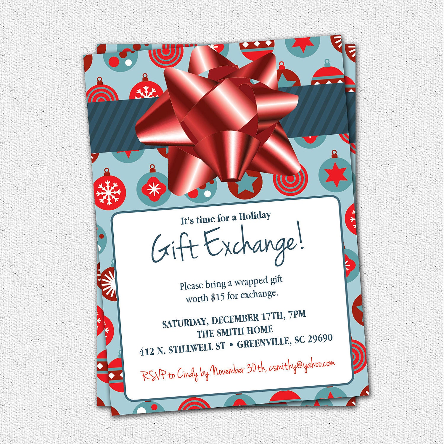 Items Similar To Christmas Holiday Gift Exchange Party Invitation Blue 