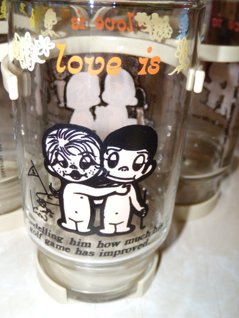 Vintage 70s Love Is Drink Glass Set By Anchor By Boomtownvintage