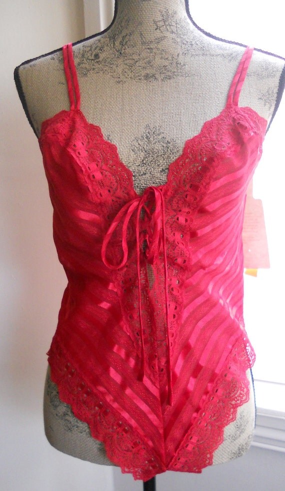 Vintage Red Teddy Lace Sheer Sexy Valentine By Luluandgandore
