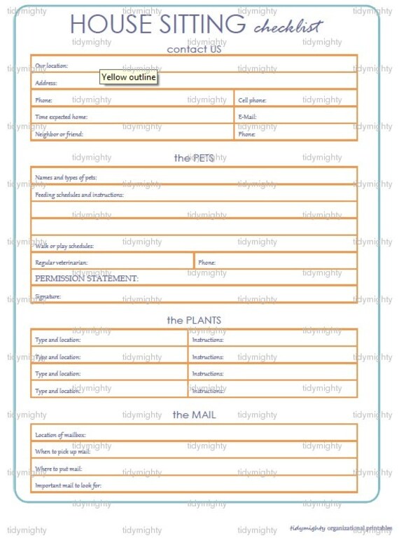House Sitting Checklist Organizer Printable PDF By Tidymighty