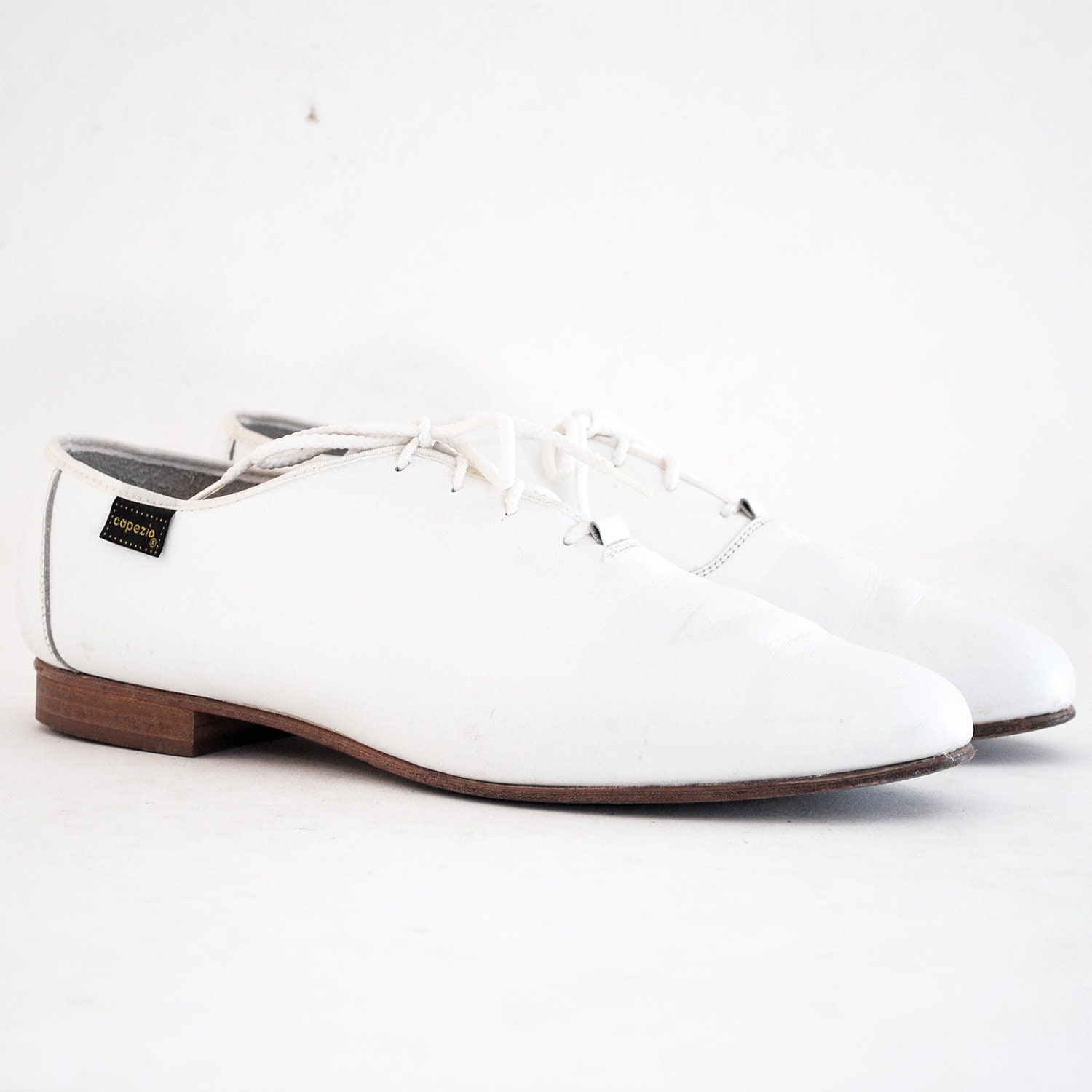 Mens Capezio White Leather Jazz Oxfords W Stacked By Actionvintage