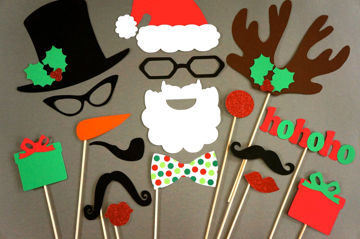 Holiday Photo Booth Props 17 Piece Set GLITTER By TheManicMoose