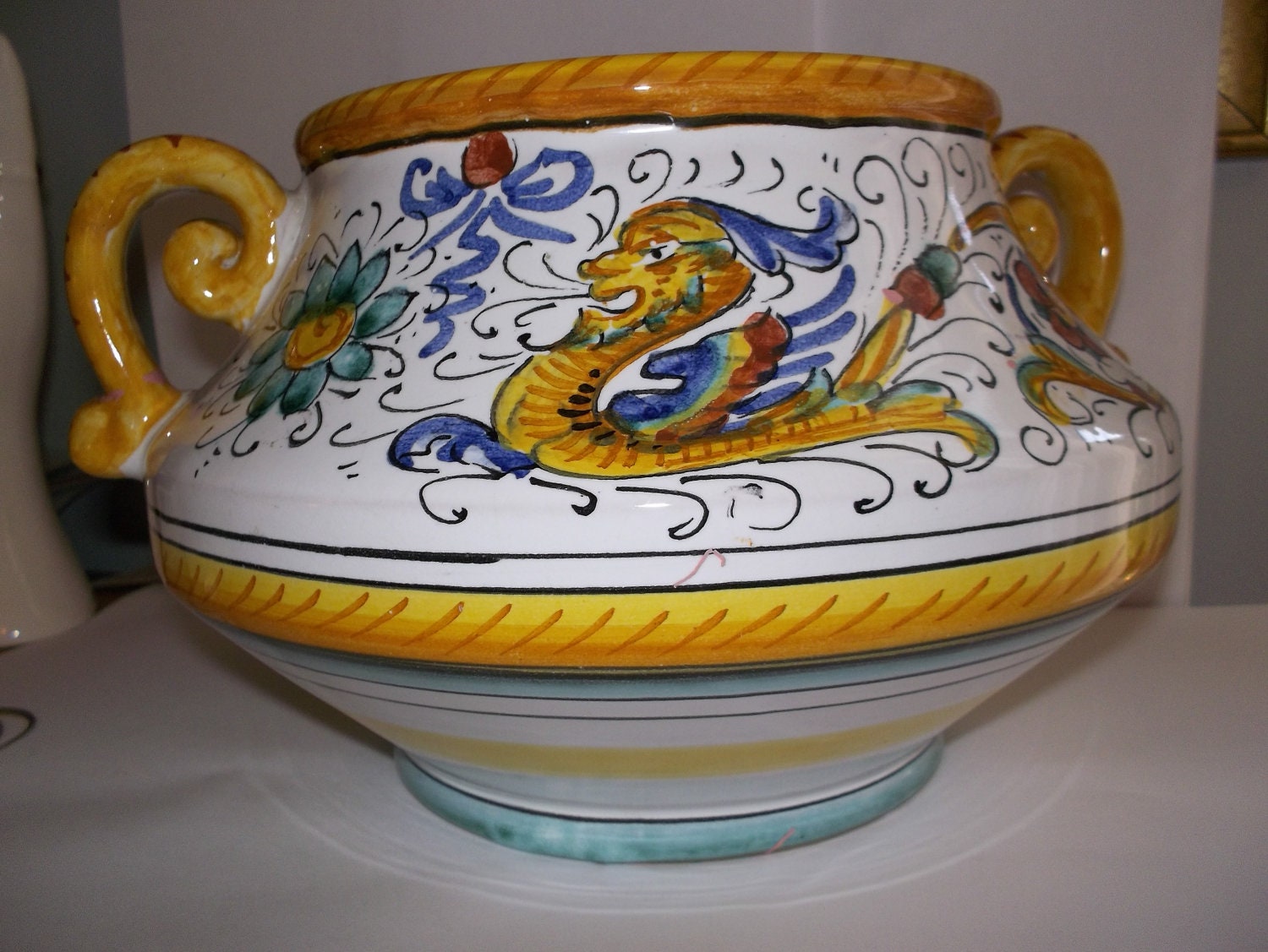 Italian Deruta Dragon Hand Painted Pottery by MaisonettedeMadness Italian Deruta Dragon Hand Painted Pottery by MaisonettedeMadness
