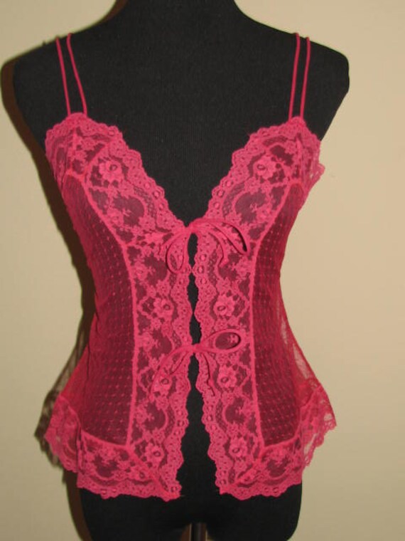 Sexy Hot Pink Lace Camisole Vintage Formfit By Thegirlsaidyes