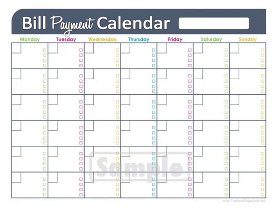 Bill Payments Calendar EDITABLE Personal By FreshandOrganized