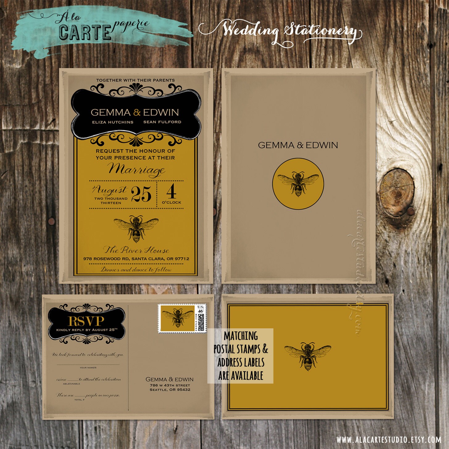 Rustic Honey Bee Wedding Invitation and RSVP by alacartepaperie Rustic Honey Bee Wedding Invitation and RSVP by alacartepaperie