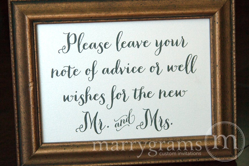 Advice And Well Wishes Table Sign Wedding Reception By Marrygrams