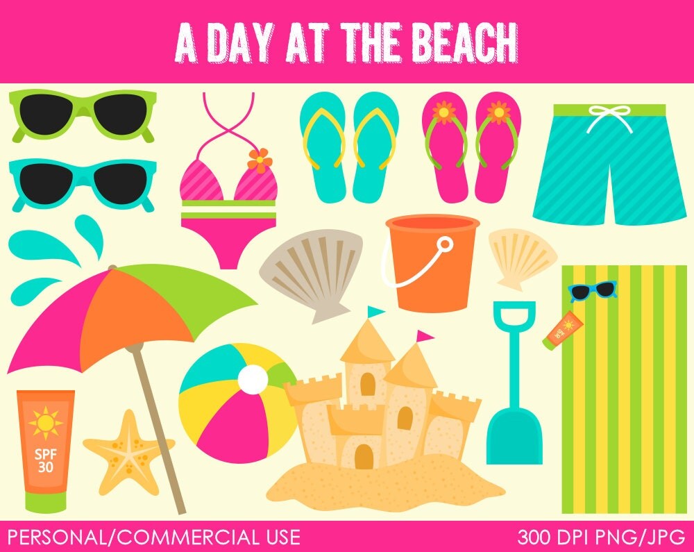 A Day at the Beach Clipart Digital Clip Art by MareeTruelove