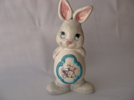 Items Similar To Egg Belly Easter Bunny With Blue Glaze Standing Ceramic Figurine On Etsy