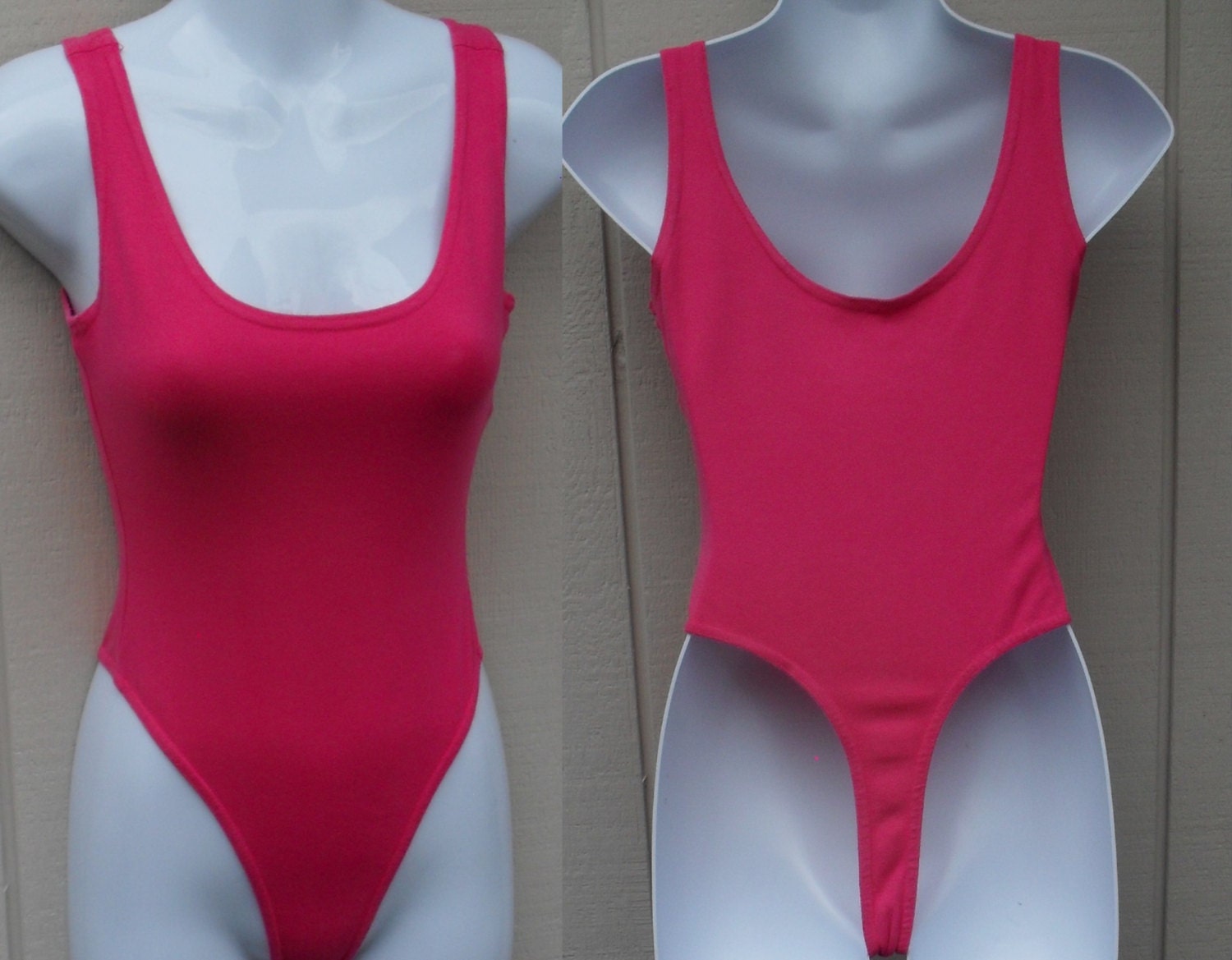 Pink Thong Leotard 1980s Cotton Spandex Jane By Betseydo