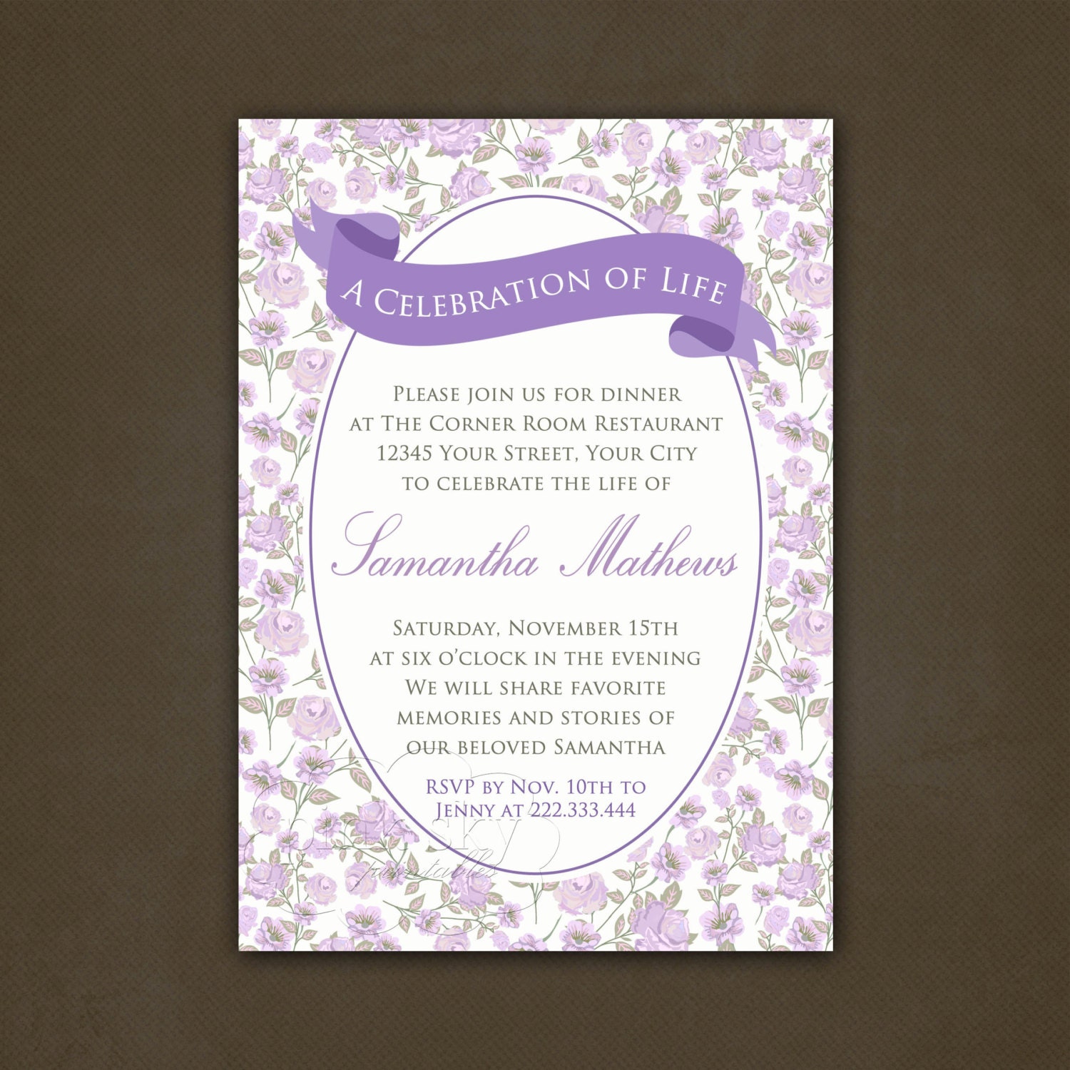 Printable Celebration Of Life Invitation By PinkSkyPrintables