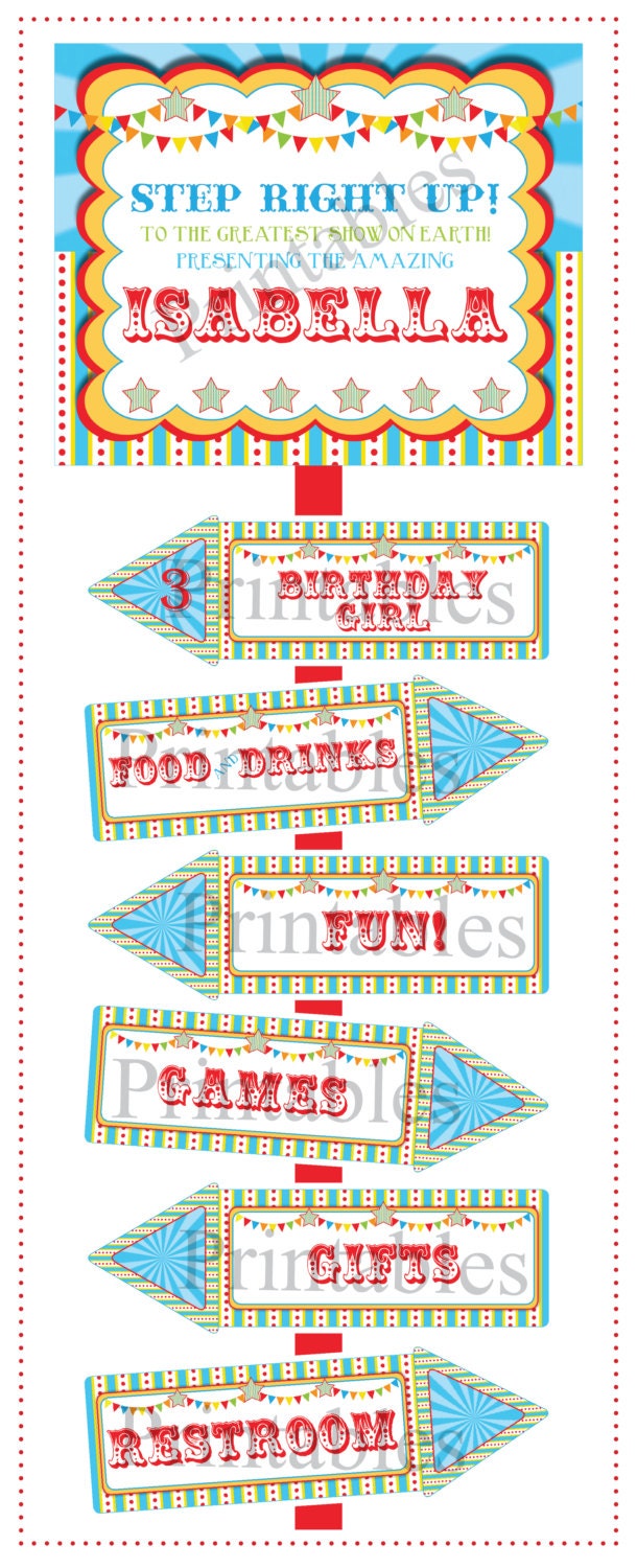 Circus Carnival Directional Signs Digital File By AllbyWanda