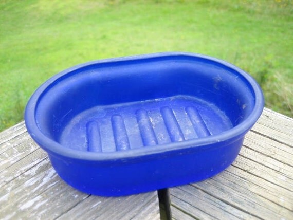 Cobalt Blue Glass Soap Dish Oval Ridged By Downeastcollectibles