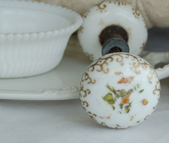 Set of Antique Hand Painted Porcelain Door Knobs by PatinaVille Set of Antique Hand Painted Porcelain Door Knobs by PatinaVille