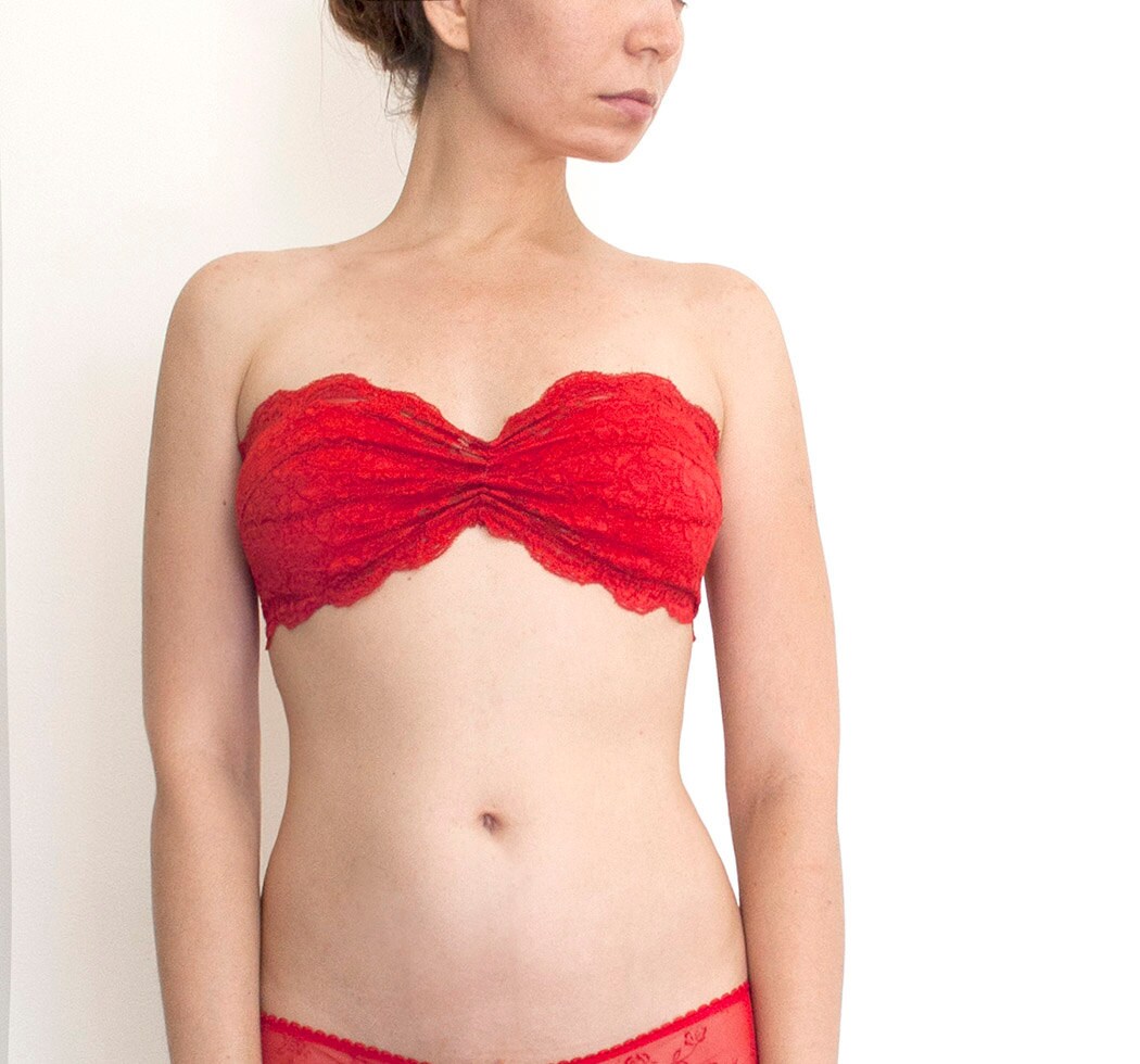 Beautiful Red Lace Bandeau Top Strapless Bra By Tatianasthreads