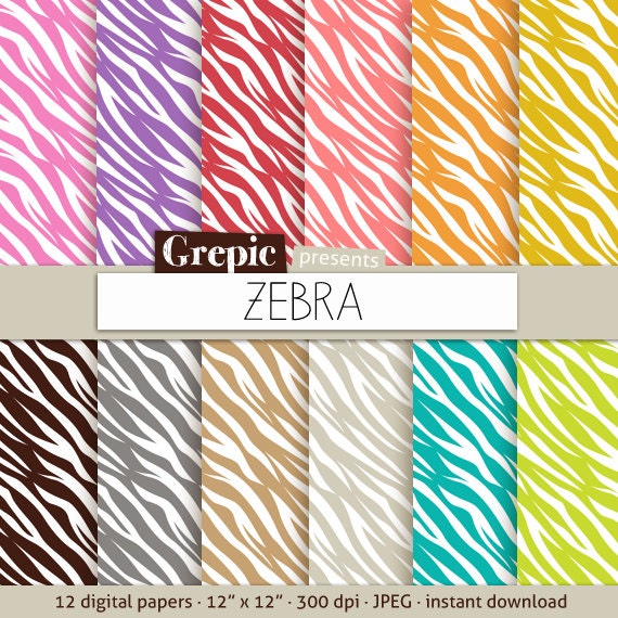 Zebra digital paper: “ZEBRA” with rainbow, beige, brown and black zebra ...