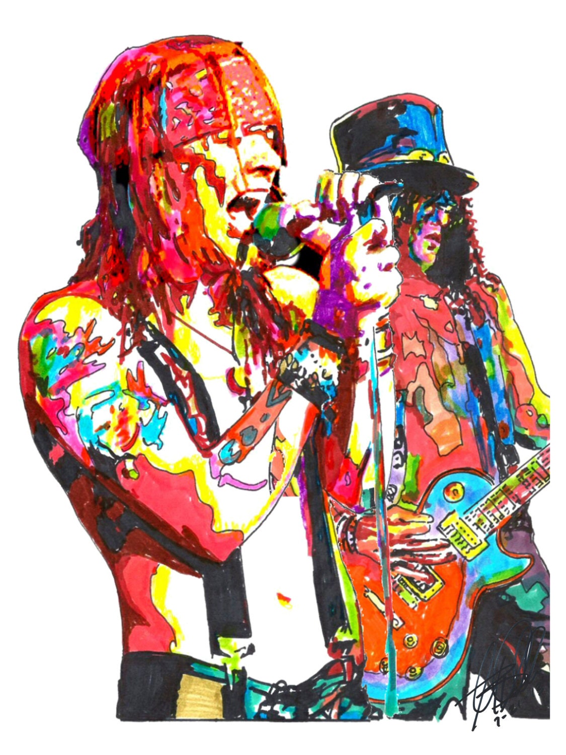 Axl Rose And Slash Of Guns N Roses Poster From Original By Thesent