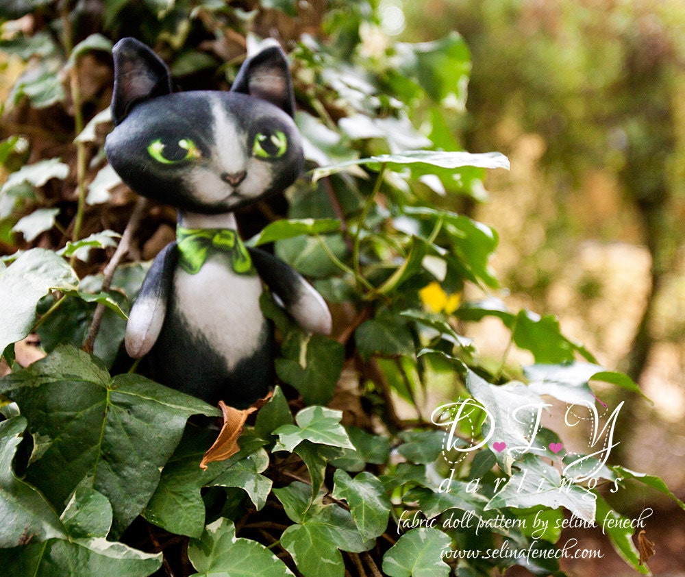 Tuxedo Toots Printed Fabric Cat Cloth Doll By Selinafenech