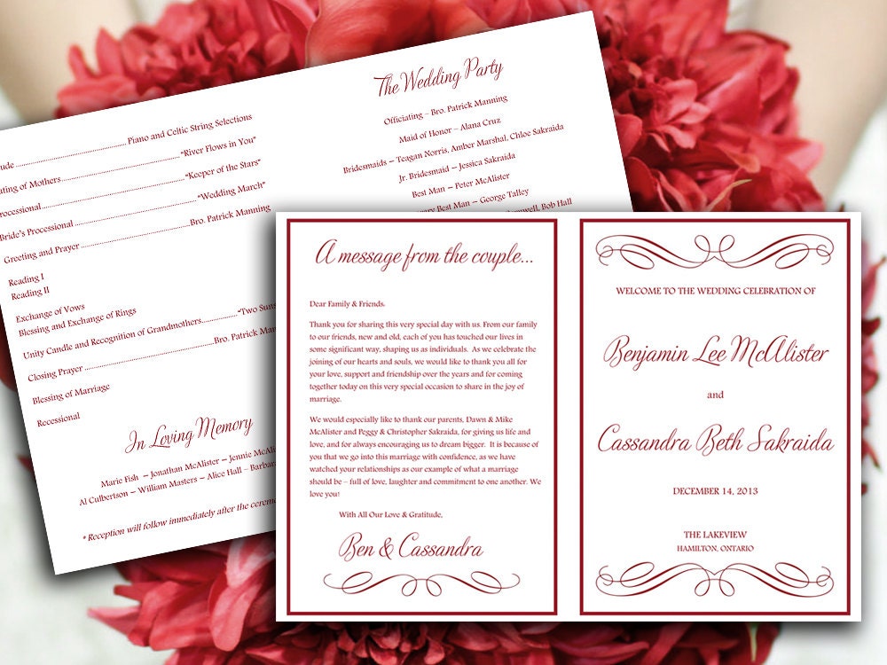 Half Fold Wedding Program Template Microsoft By PaintTheDayDesigns