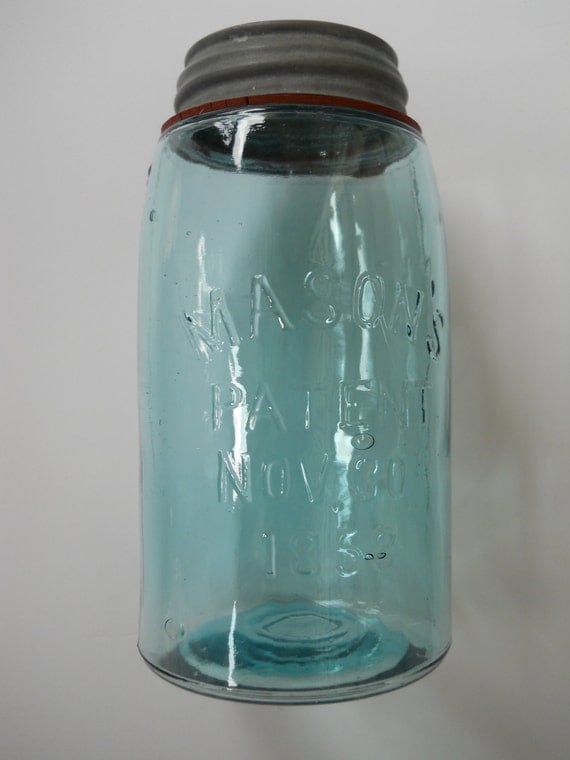 Antique Fruit Jars. Mason's Patent 1858 Blue. by VintagebyVarga Antique Fruit Jars. Mason's Patent 1858 Blue. by VintagebyVarga