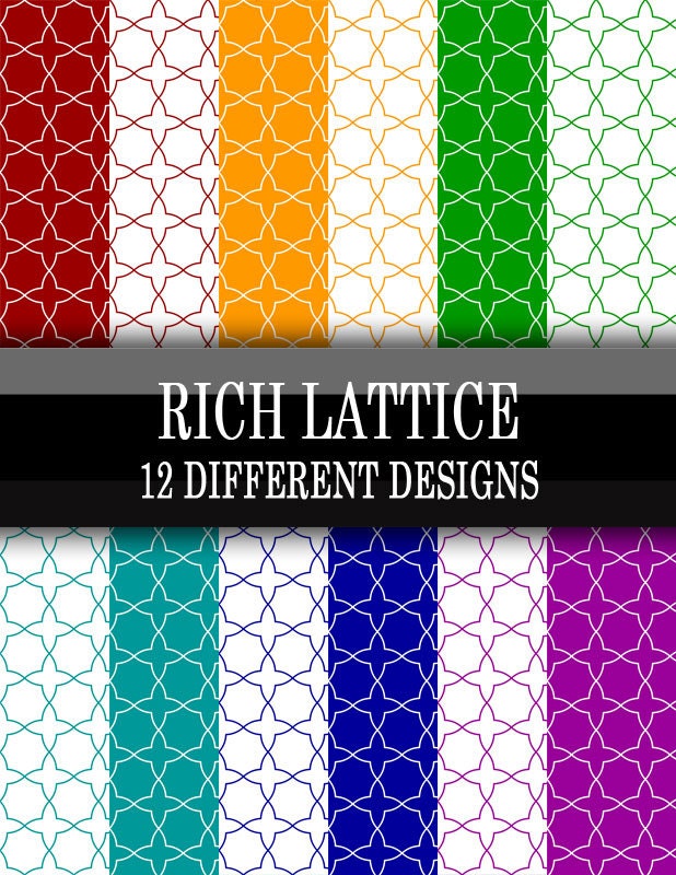 12 Different Bold Color Lattice Printable Scrapbooking Papers ...