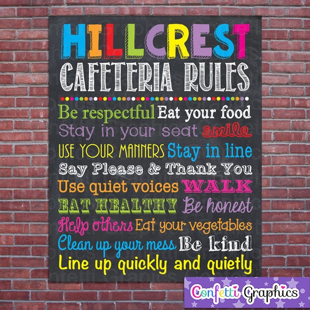 Cafeteria Rules Custom School Teacher Sign by ConfettiGraphics