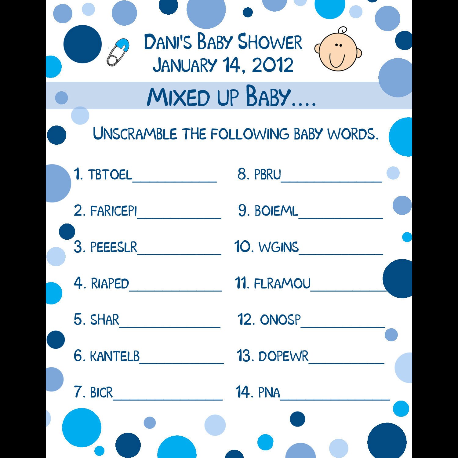 Baby Shower Word Scramble New Calendar Template Site