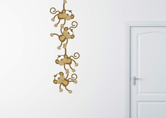 Items similar to Monkey Chain- 4 pack, reusable wall stickers, child ...