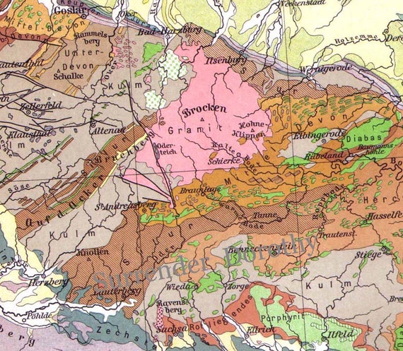 Germany Geological Map Vintage Edwardian Era Geology 1906