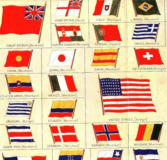 Ship's Flags Of Many Nations 1912 Naval Nautical