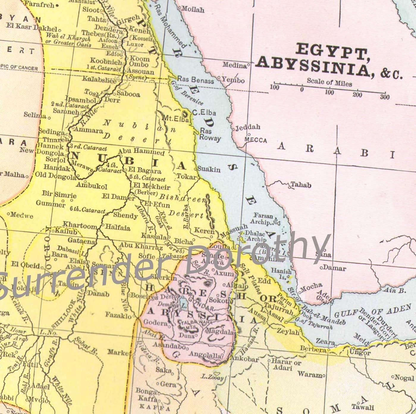 Egypt Abyssinia Africa Map Holy Lands 1887 Victorian Era