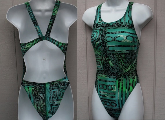 Vintage 80s Speedo Swimsuit Monokini Racerback Style Green