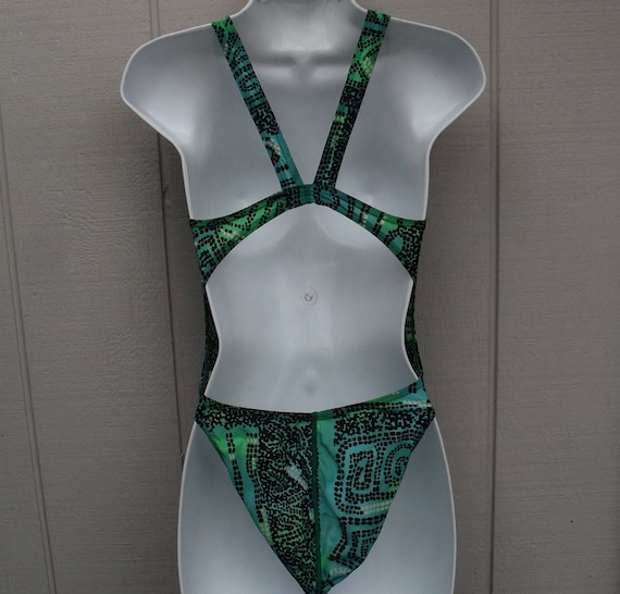 Vintage 80s Speedo Swimsuit Monokini Racerback Style Green
