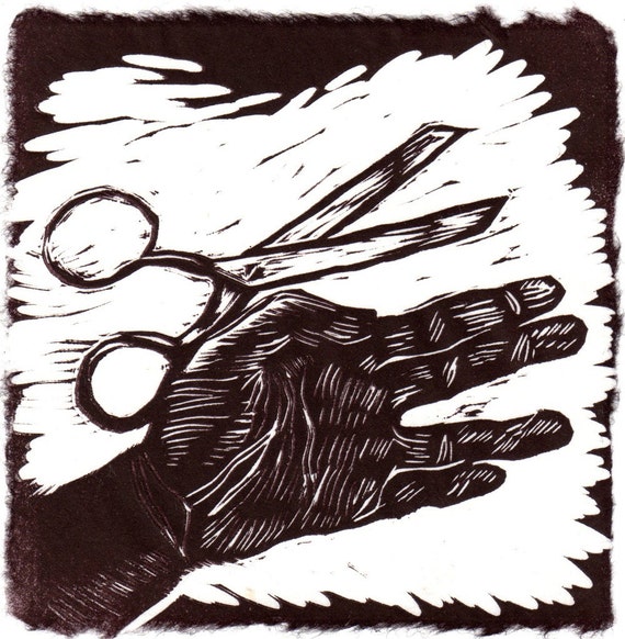 Items similar to Scissors - Handprinted linocut on Etsy