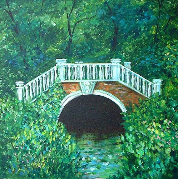 Items similar to Monet-inspired Large Garden Bridge Painting EFA on Etsy