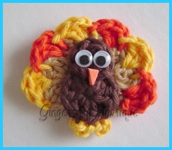 Hand Crocheted Turkey Clips or Pins