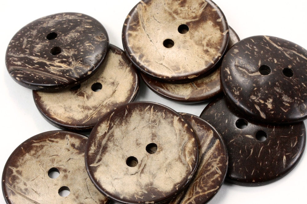 10 Natural Coconut Shell Buttons 38mm 1.5 inches 2 holes