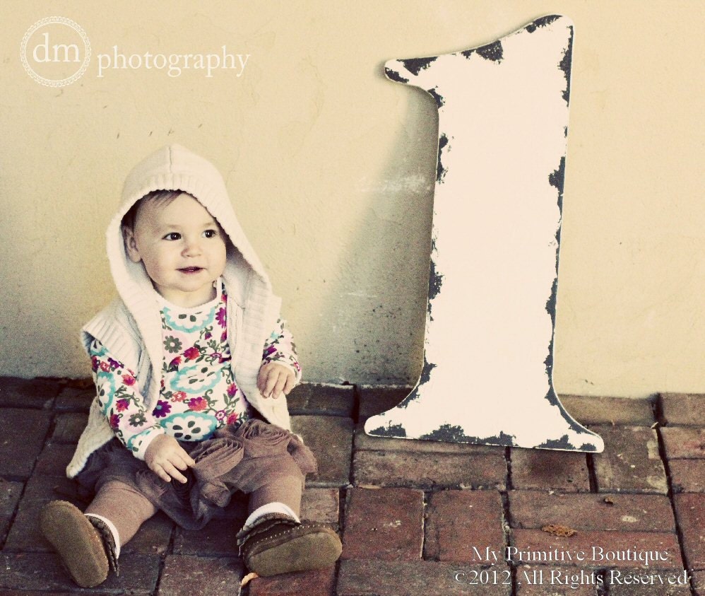 LARGE WOODEN NUMBER 1 Baby's 1st Birthday Photo Props
