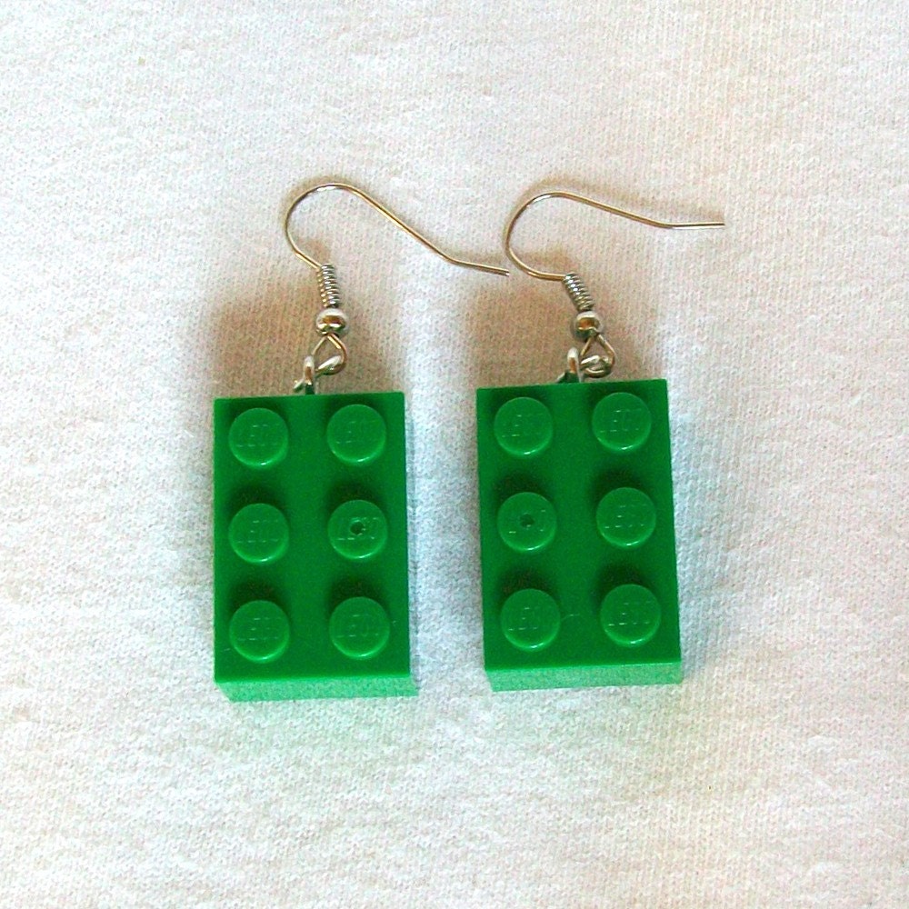 Dark green LEGO 3x2 Brick Earrings RETRO