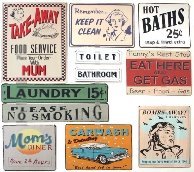 Retro 1950s Signs 2 Digital Collage Sheets Instant