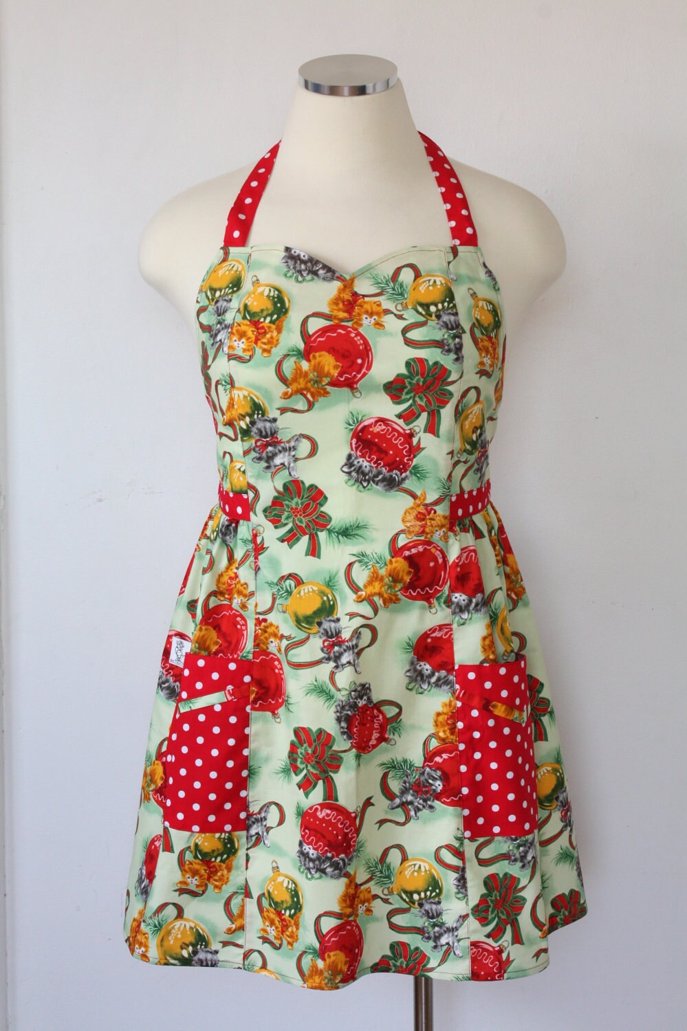 Retro Apron Plus Size Sweetheart Neckline Christmas Green
