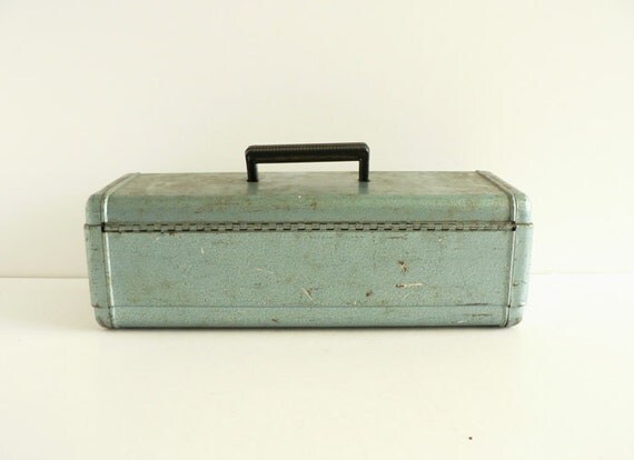 Metal Tool Box Turquoise Industrial Shabby
