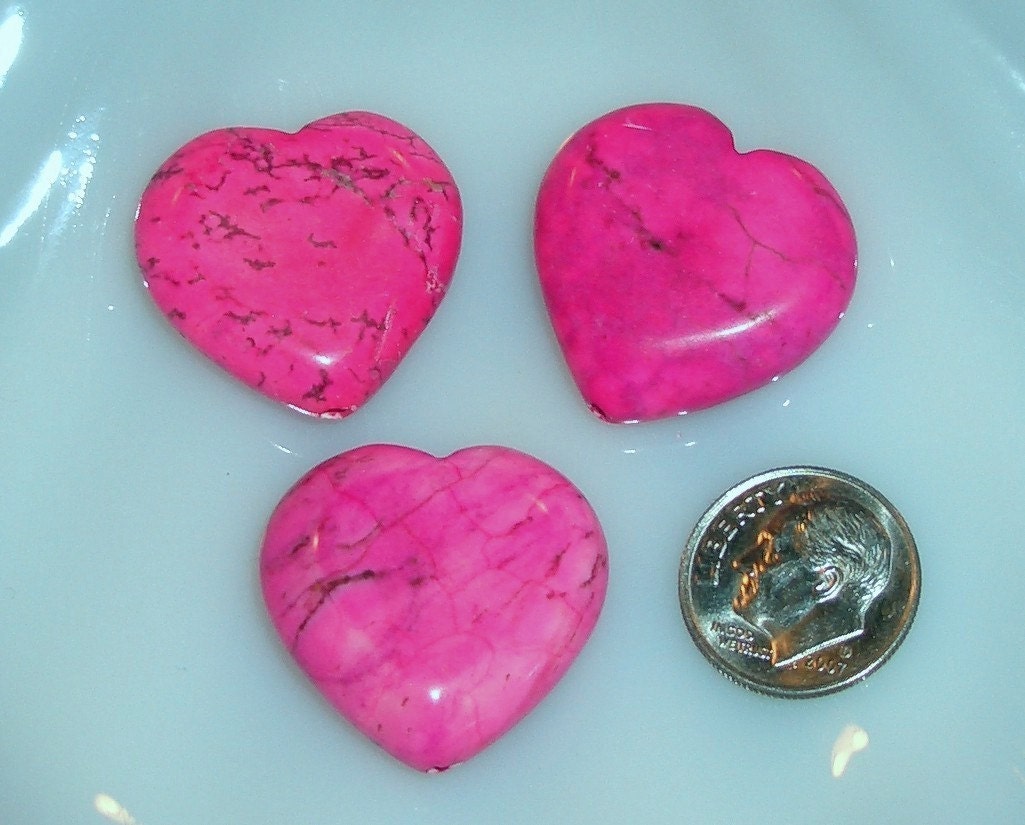 Pink Howlite Turquoise Heart Pendant Beads 25x24mm 3 by dreamy1