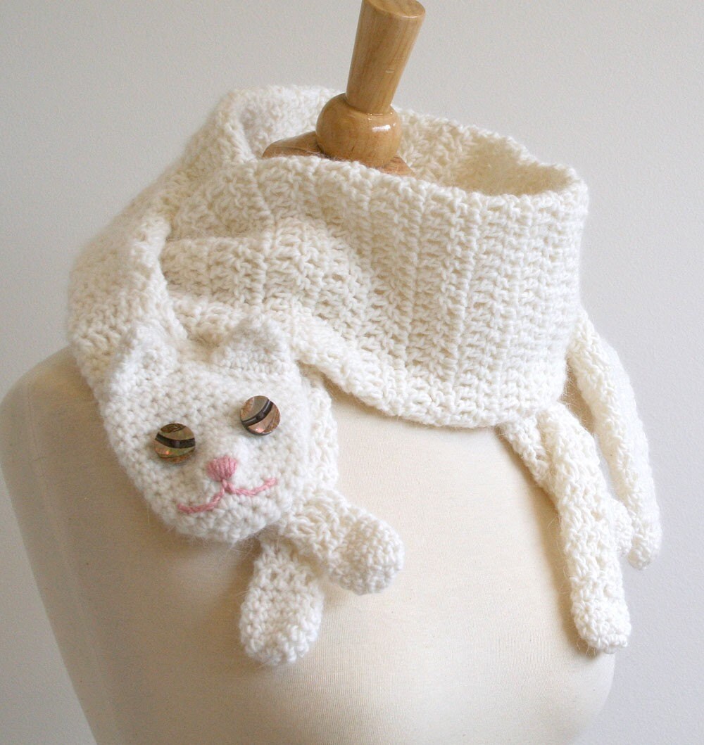 Cat Cuddler Scarf Handmade Crocheted Animal Scarf