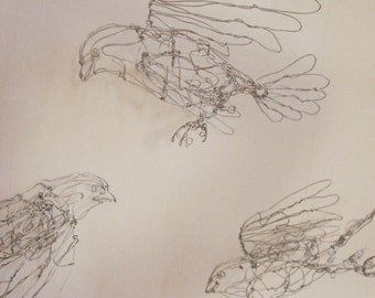 Standing Black Raven-Wire Drawing Sculpture art