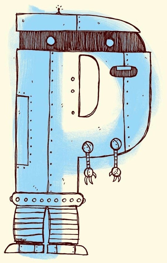 Items similar to Robot Alphabet Letter P - pink, blue, or green ...